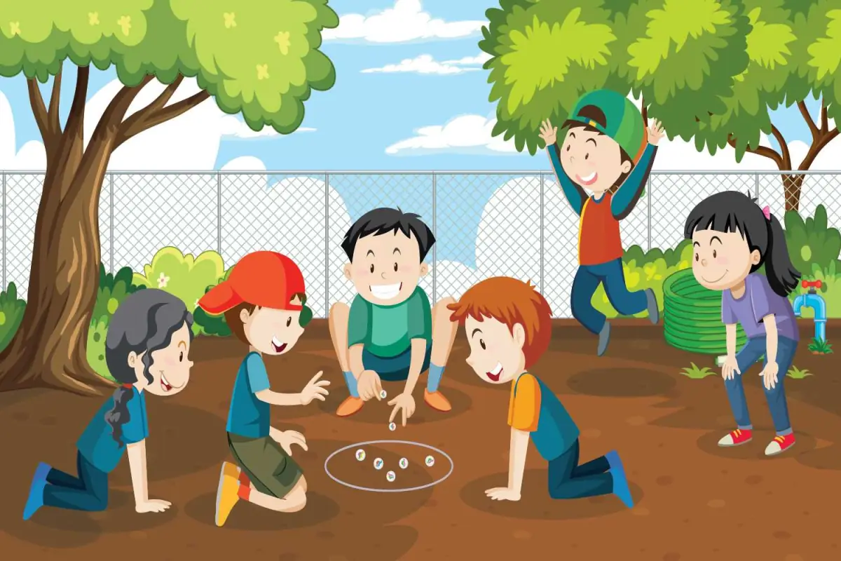 Children Playing Jack Stones at the Park