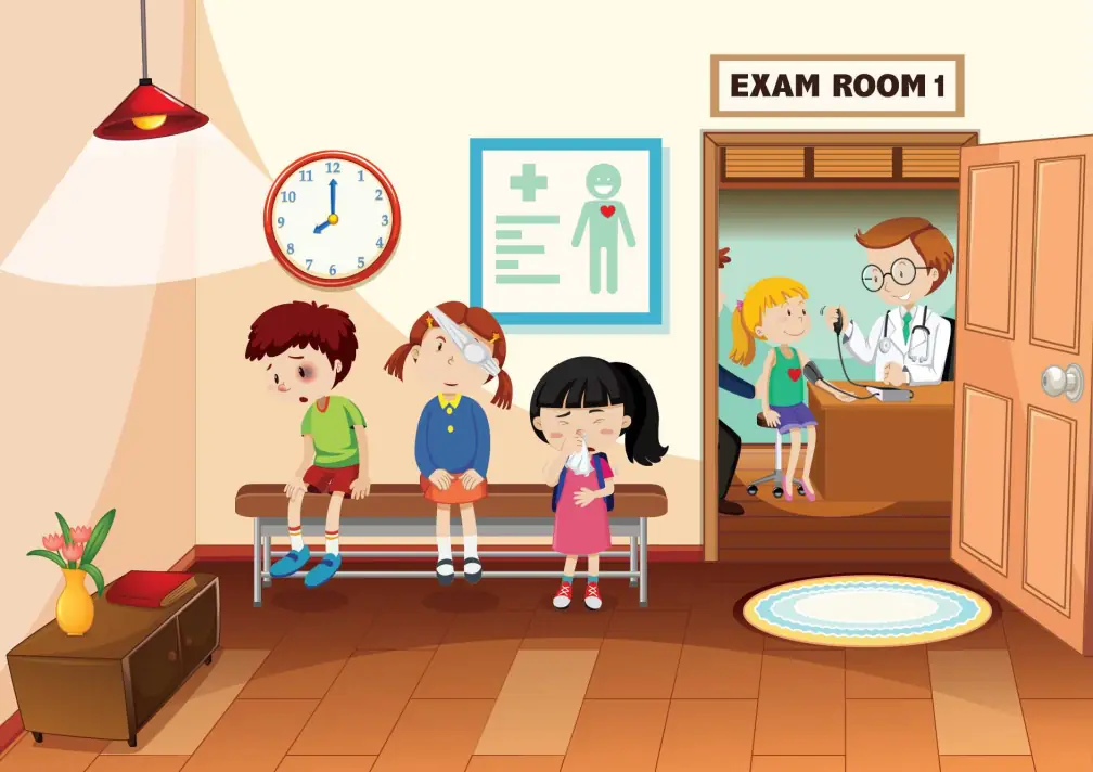 Kid in the hospital with a doctor scene