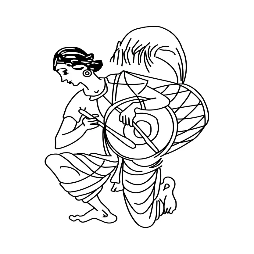 indian man playing dhol in wedding function vector line art