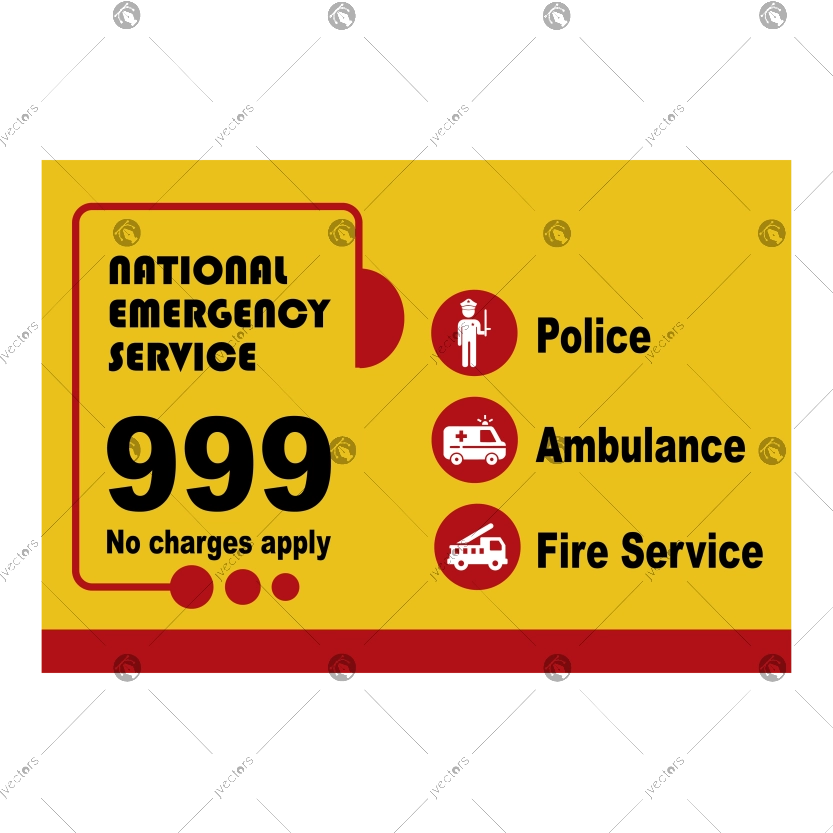 National Emergency Service Police Ambulance Fire Service Call 999 No ...