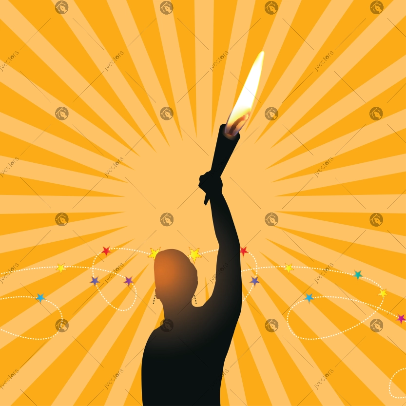 Person holding a torch in hand vector design with background