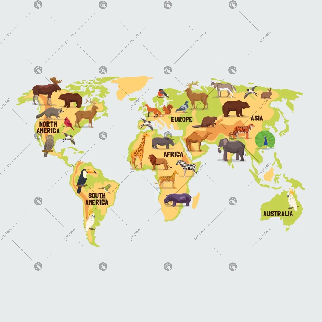 World map animals Vectors - Jvectors